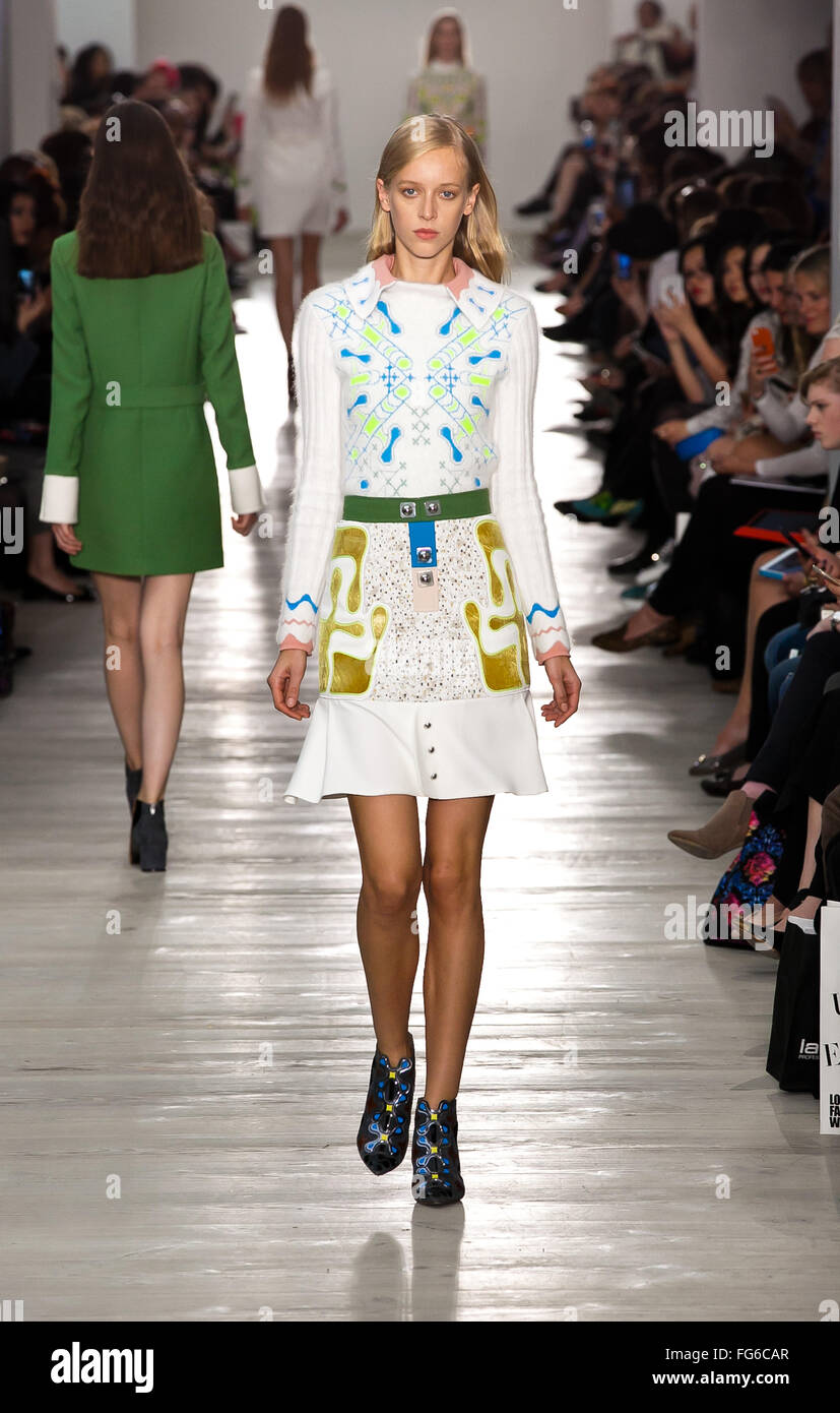 Model walking down the catwalk showcasing Peter Pilotto's collection at ...
