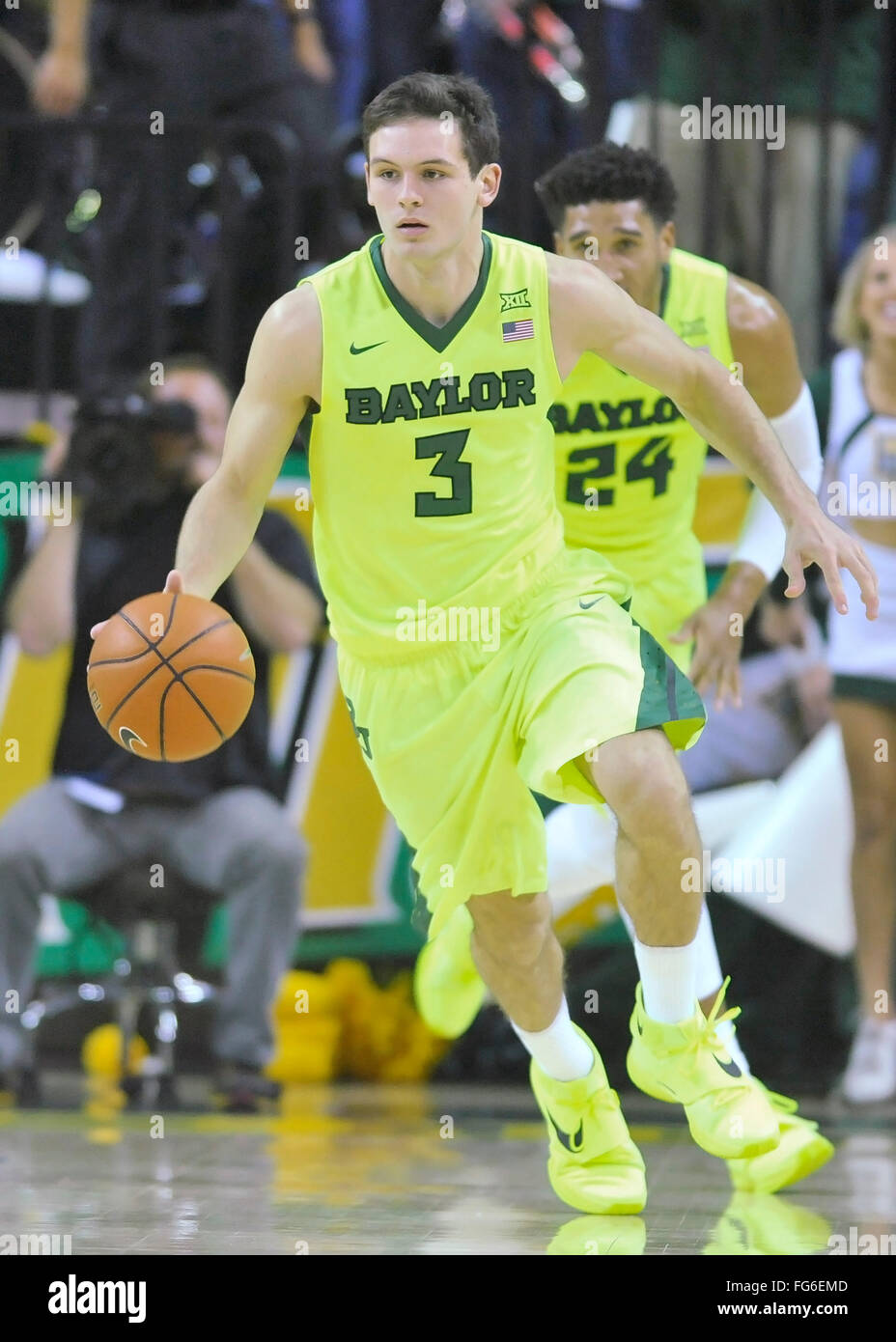 February 16, 2016: Baylor guard Jake Lindsey runs down court during the ...