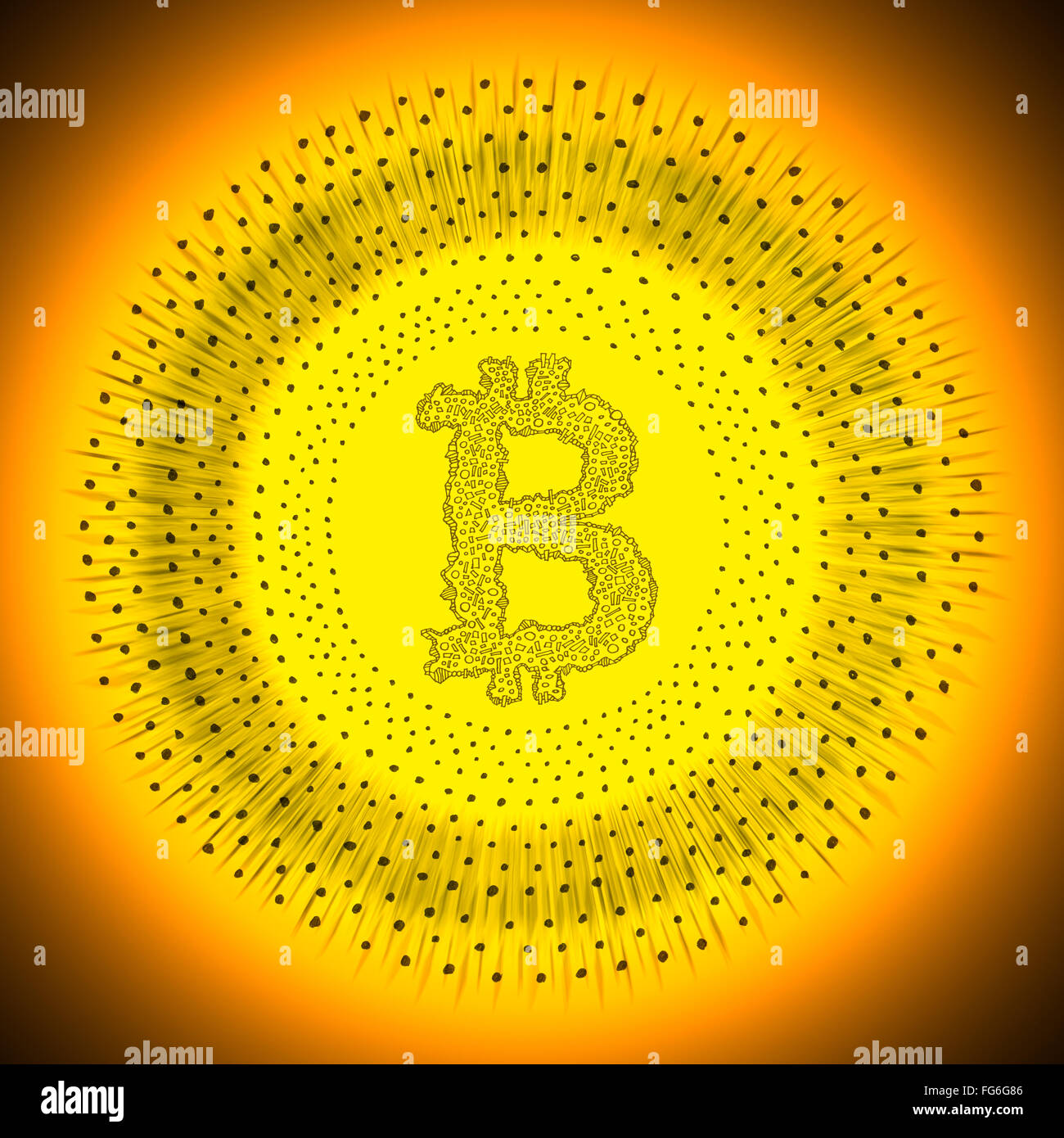 Golden radiant Bitcoin coin. Illustration of a digital decentralized ...