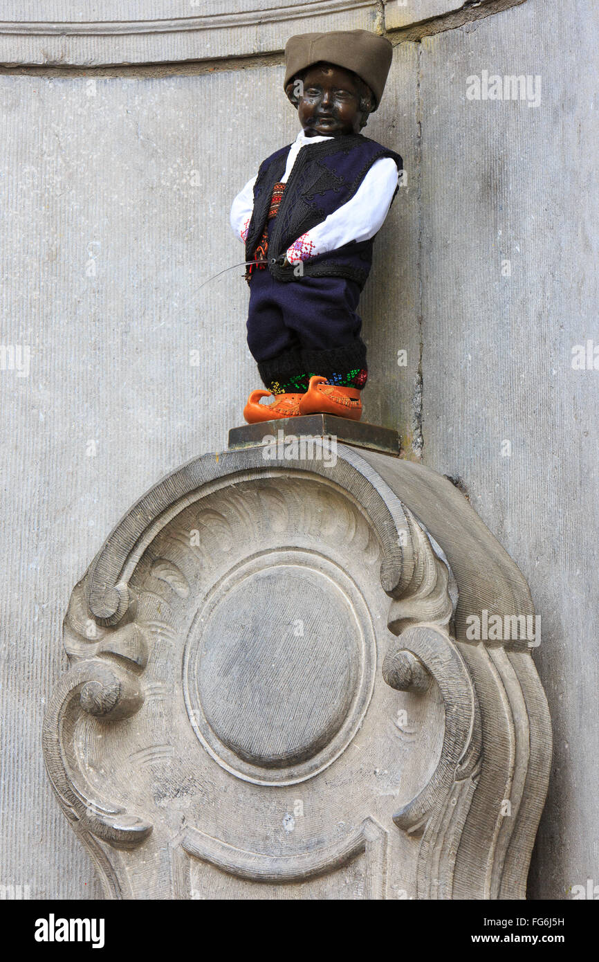 Manneken Pis Dressed In The National Costume Of Serbia In Brussels