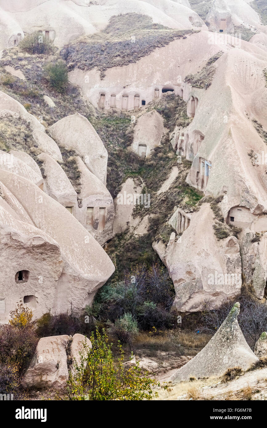 Dwellings in fairy chimneys: Goreme, Cappadocia, Turkey Stock Photo - Alamy