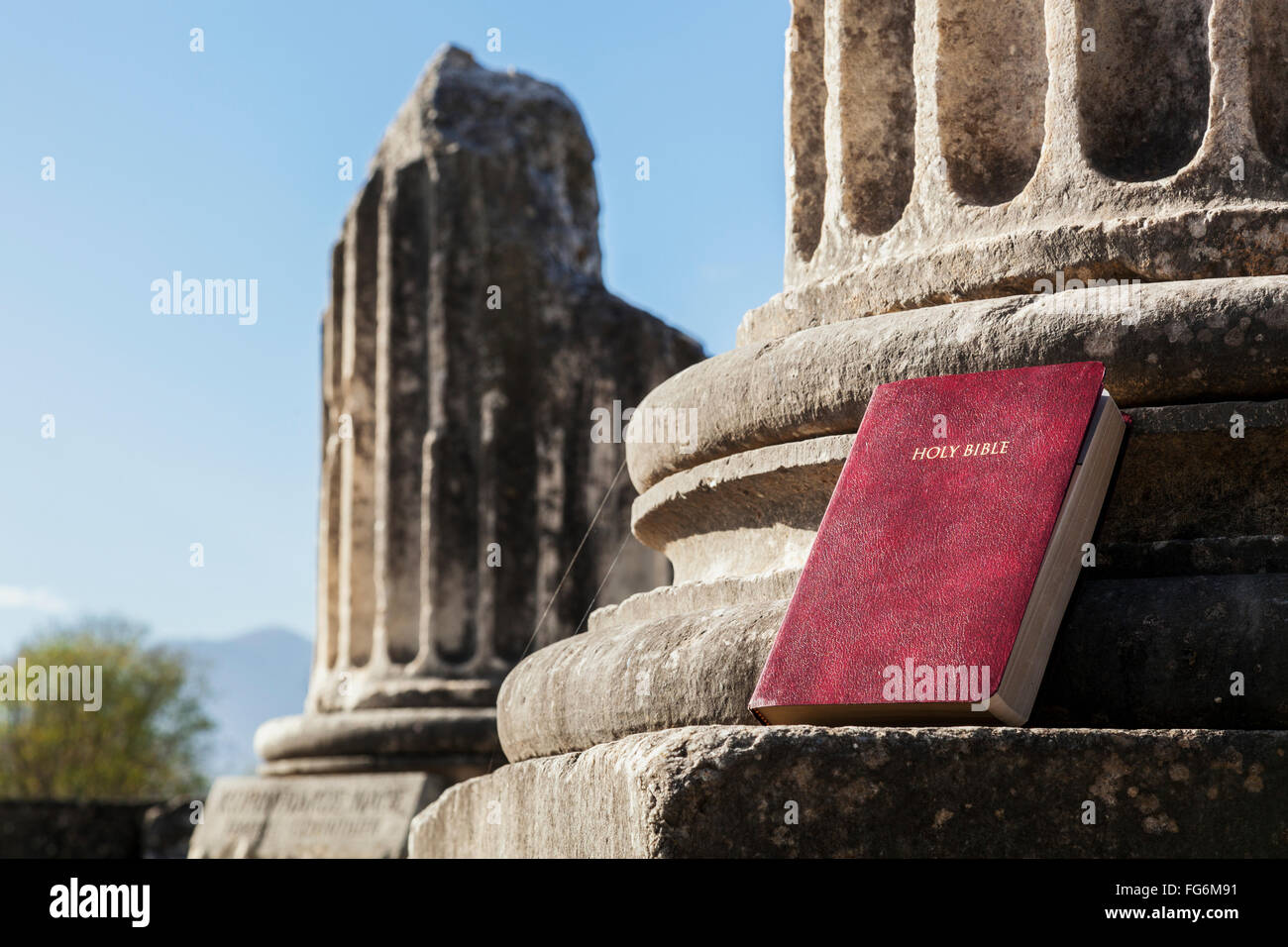 Bible on display at temple ruins; Philippi, Greece Stock Photo - Alamy