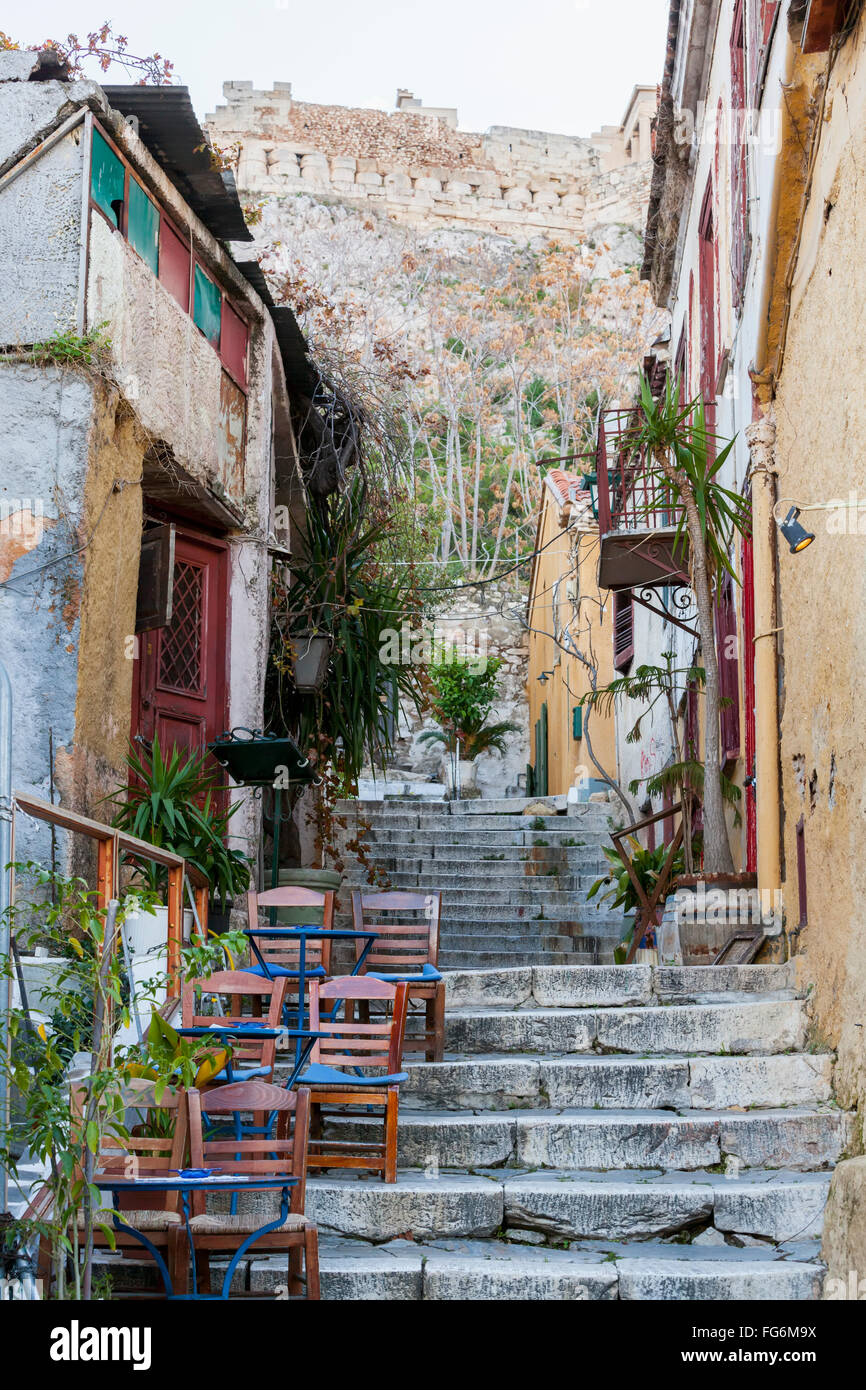 Stone steps leading up between houses; Athens, Greece Stock Photo - Alamy
