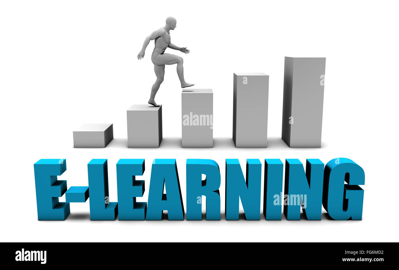 E-learning 3D Concept in Blue with Bar Chart Graph Stock Photo - Alamy
