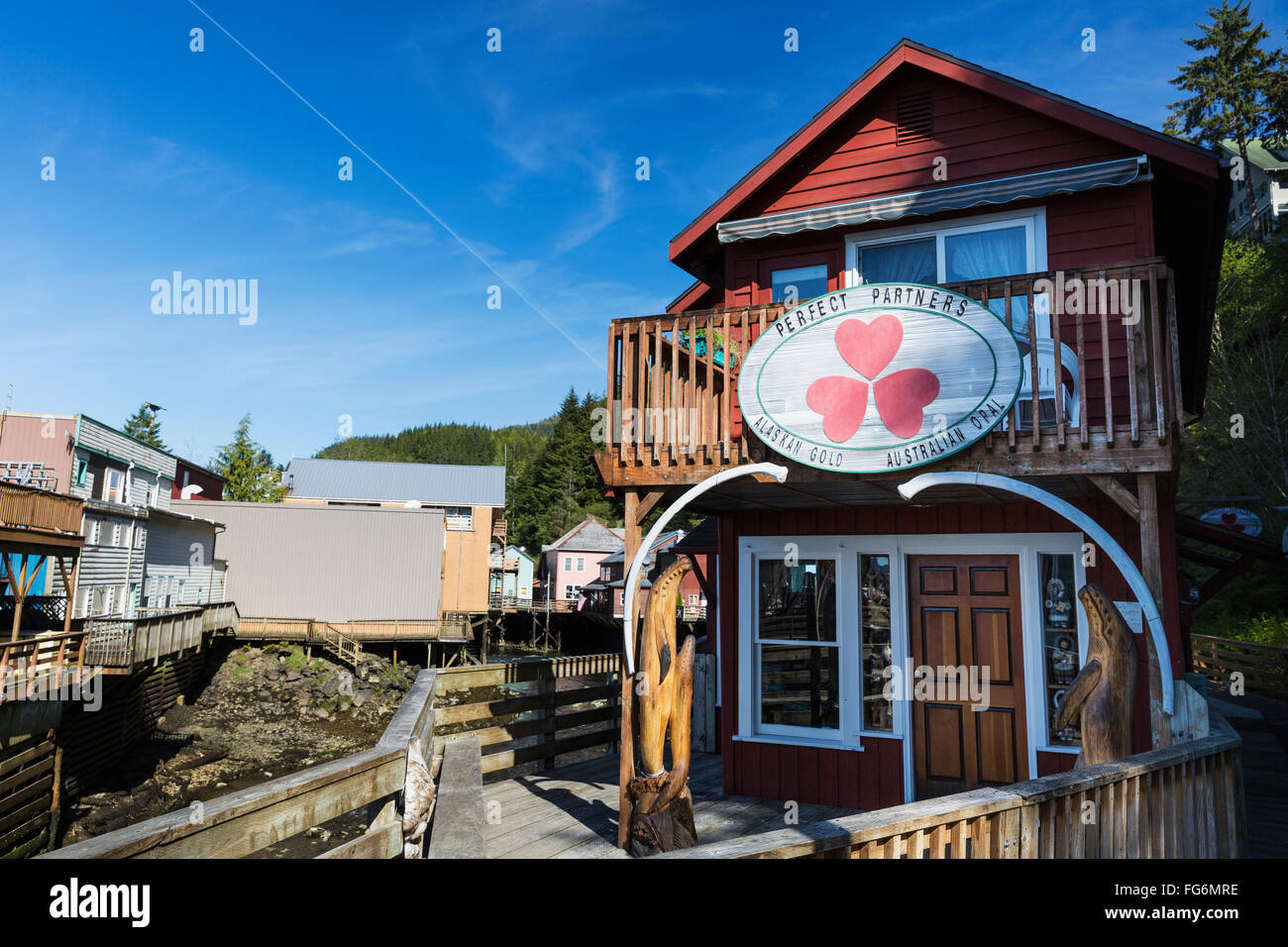 Tourist shops in downtown Ketchikan, Southeast Alaska, USA, Spring ...