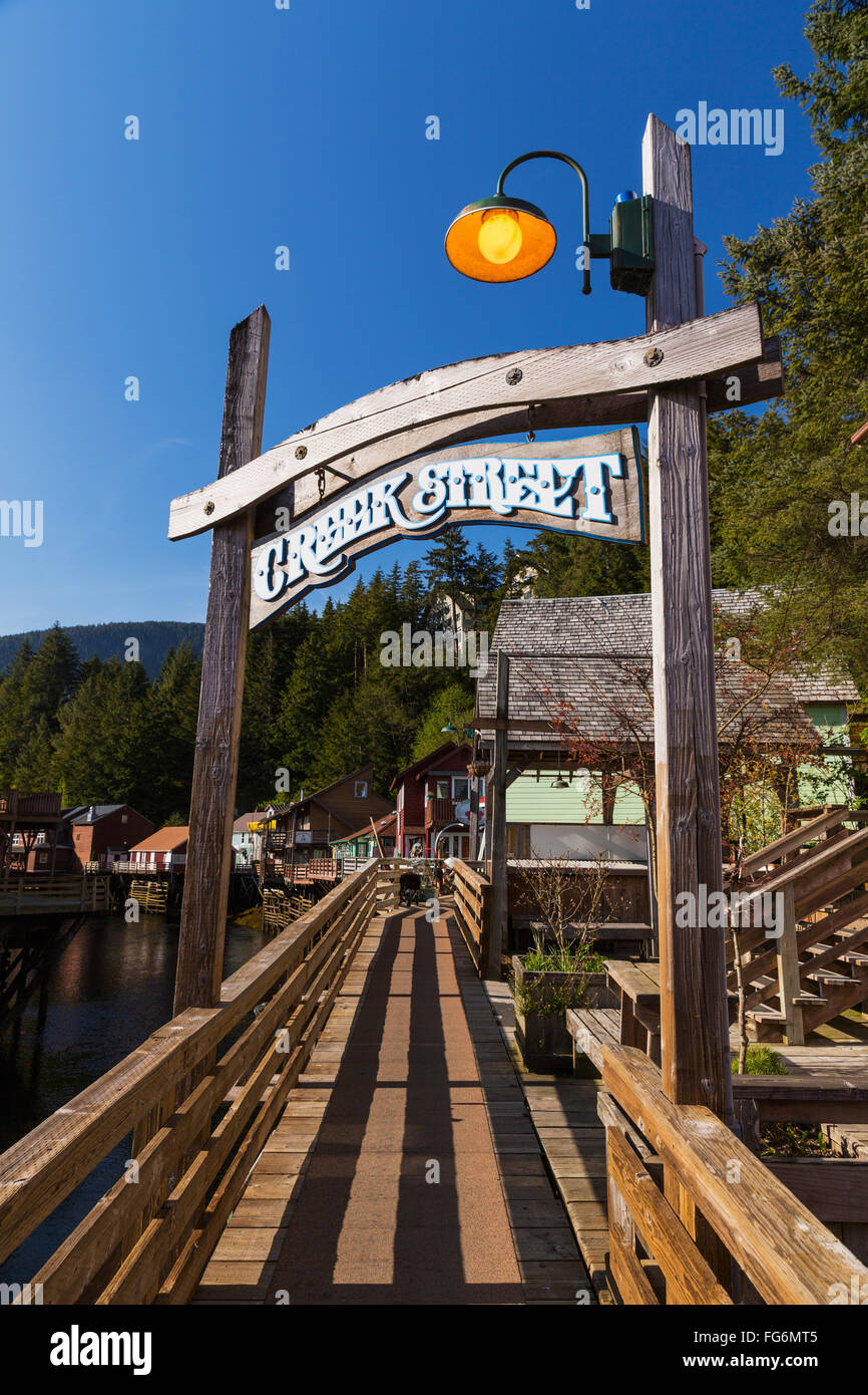 The Creek Street sign and boardwalk, downtown Ketchikan, Southeast ...