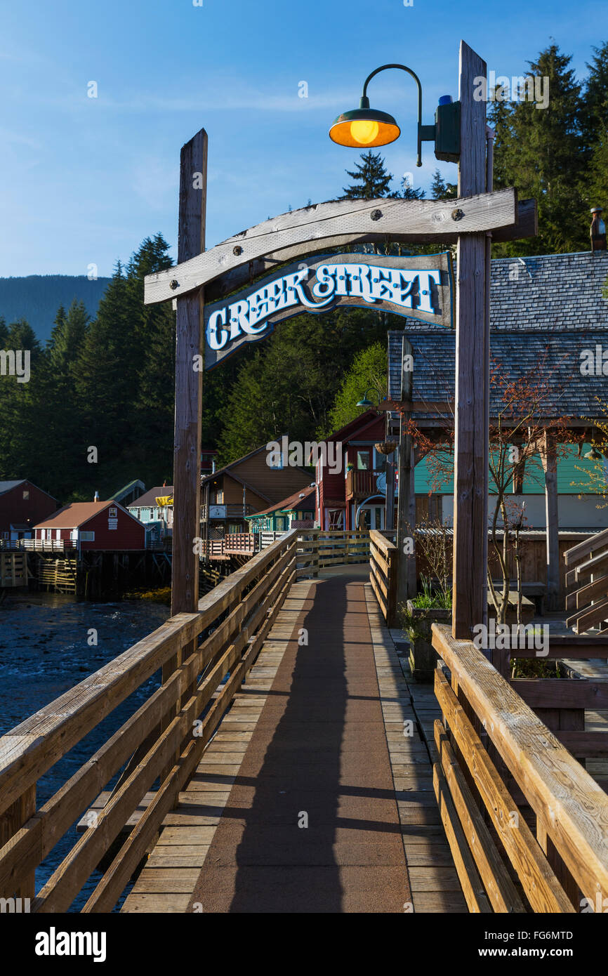 The Creek Street sign and boardwalk, downtown Ketchikan, Southeast ...