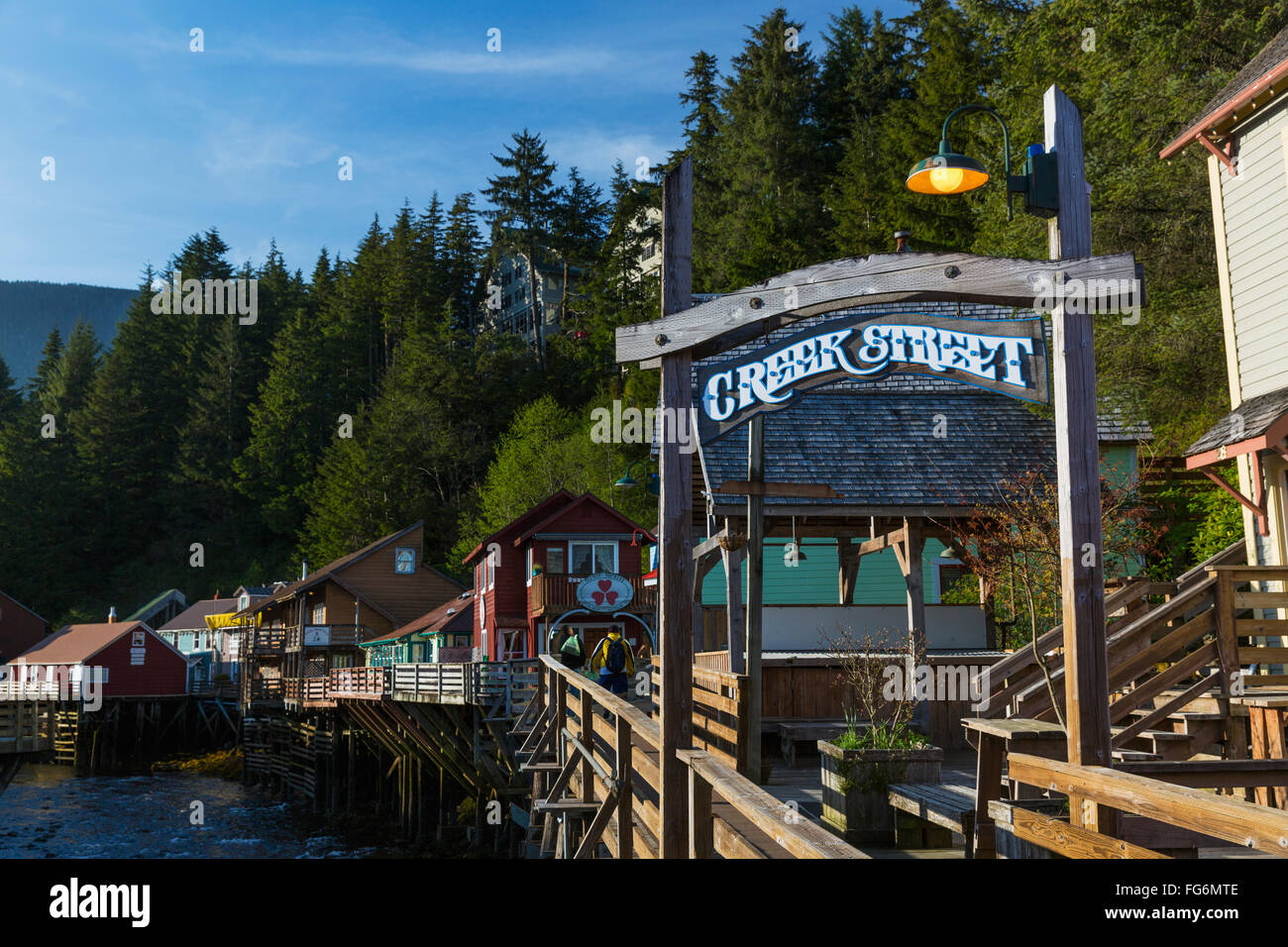 The Creek Street sign and boardwalk, downtown Ketchikan, Southeast ...