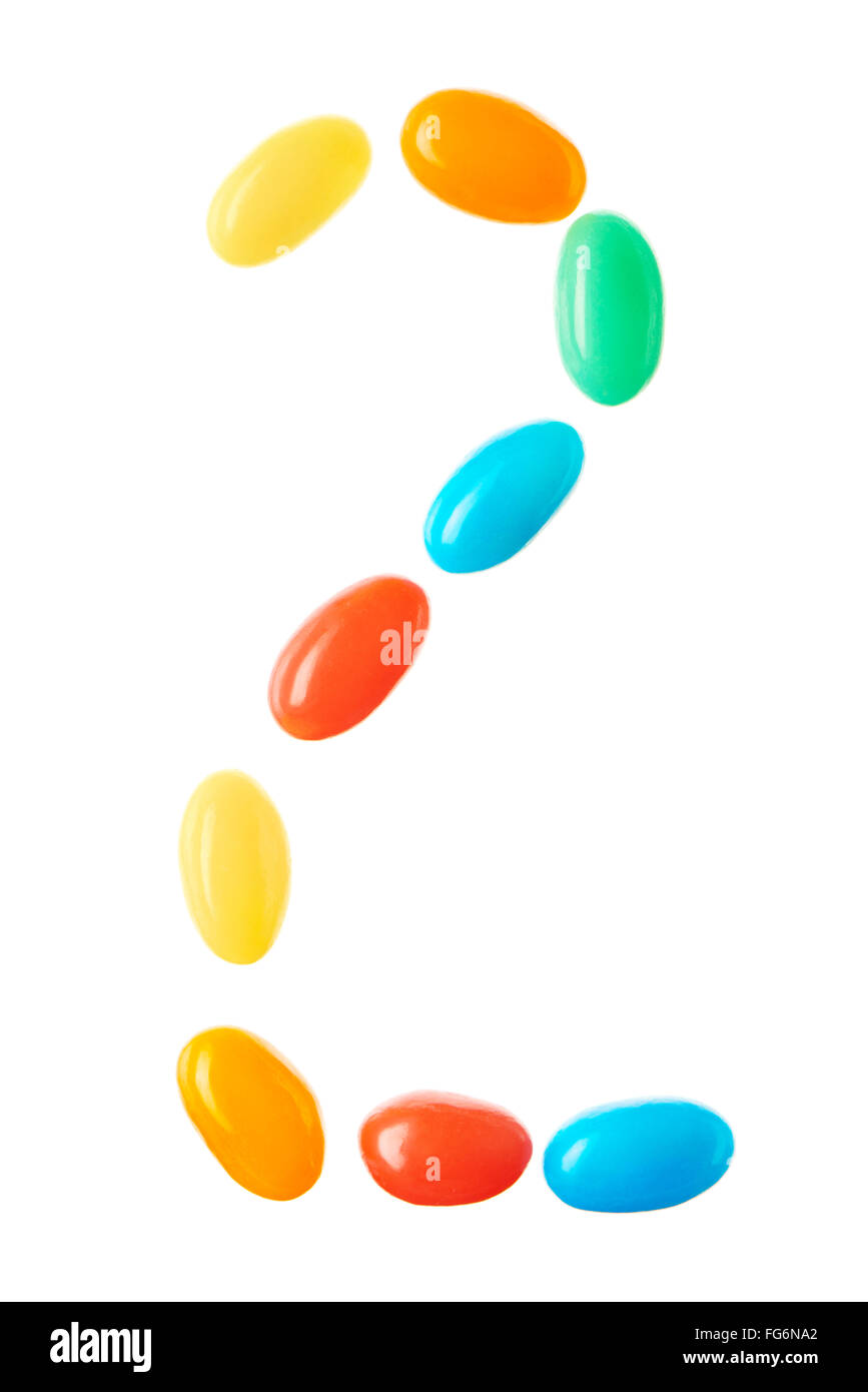 "2" number made of multicolored candies isolated on white background ...
