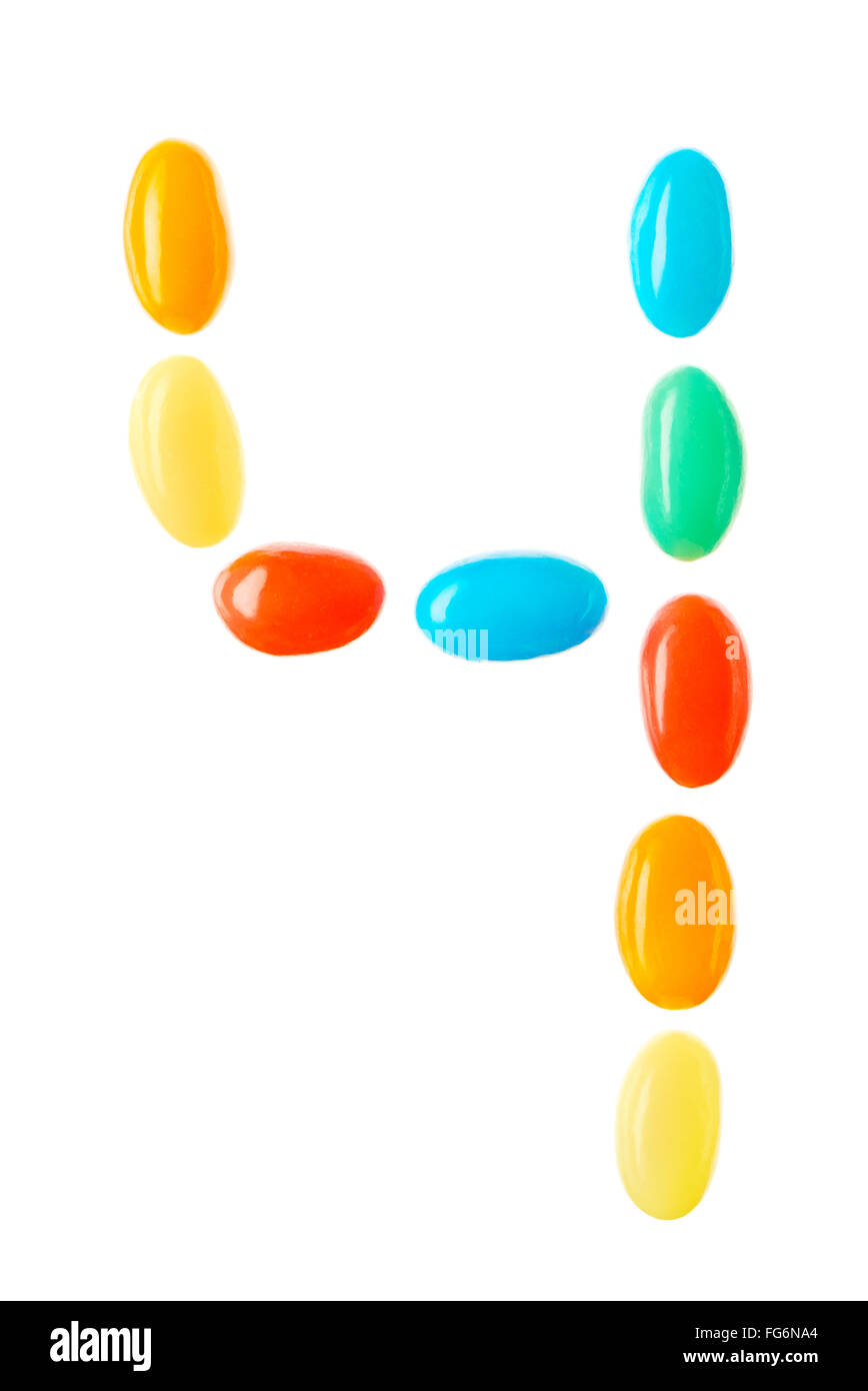 "4" number made of multicolored candies isolated on white background ...