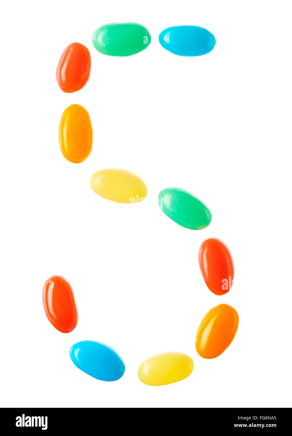 "5" number made of multicolored candies isolated on white background ...