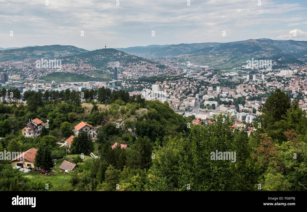 Aerial view from Vraca Memorial Park on Sarajevo city, Bosnia and ...