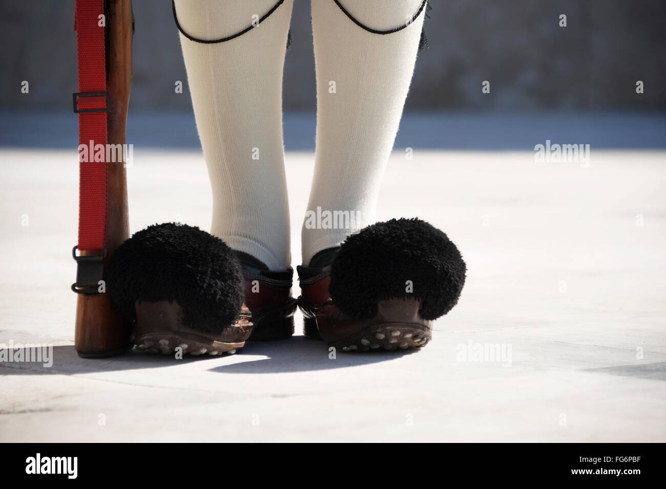 Close up of shoes of Greek presidential guardsman; Athens, Attica ...