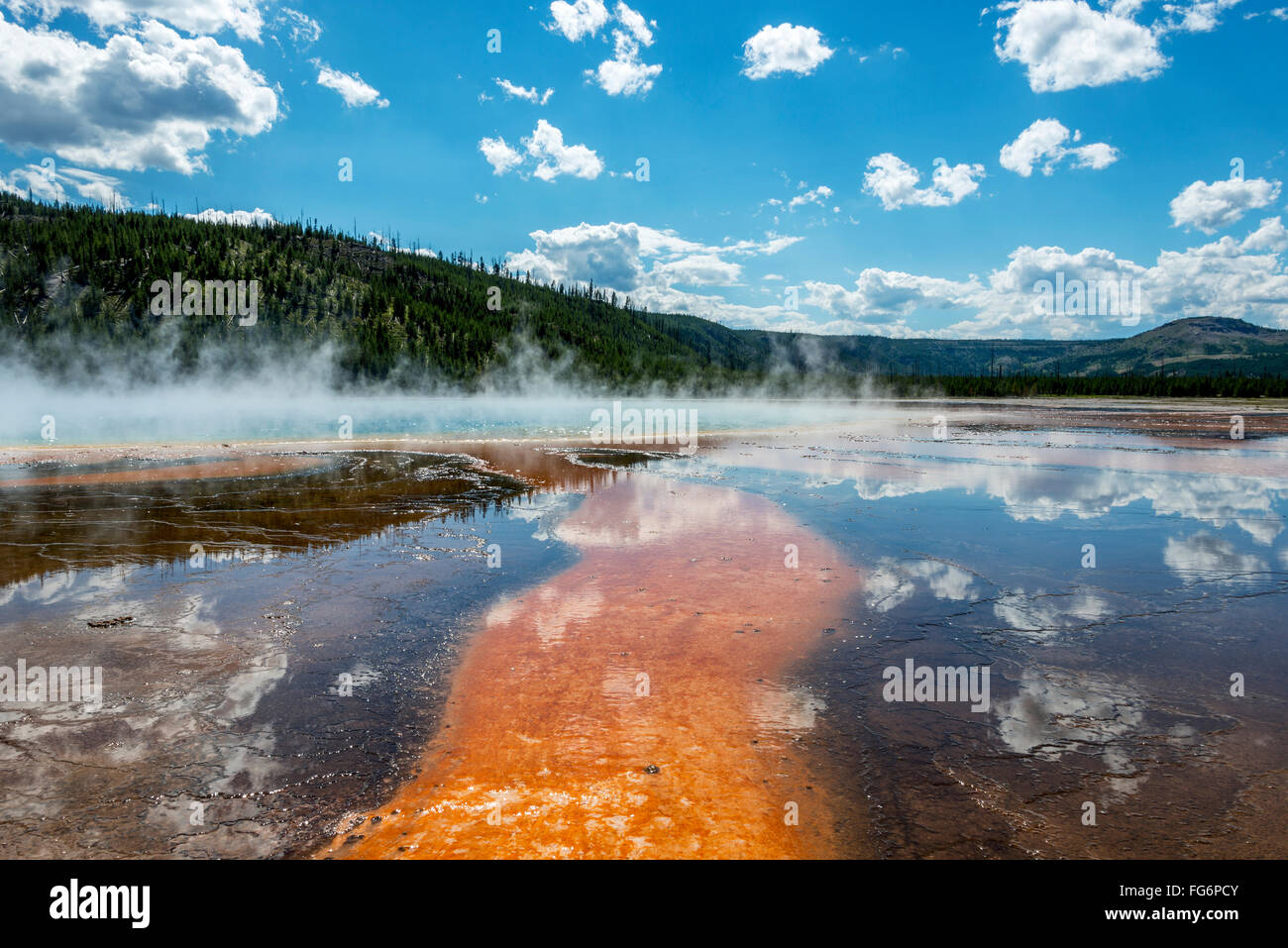 Steaming Pool At The Grand Prismatic Spring With A Streak Of Orange ...