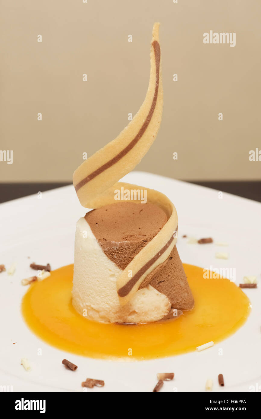 Chocolate mousse with wafer and orange sauce; Ankara, Turkey Stock ...