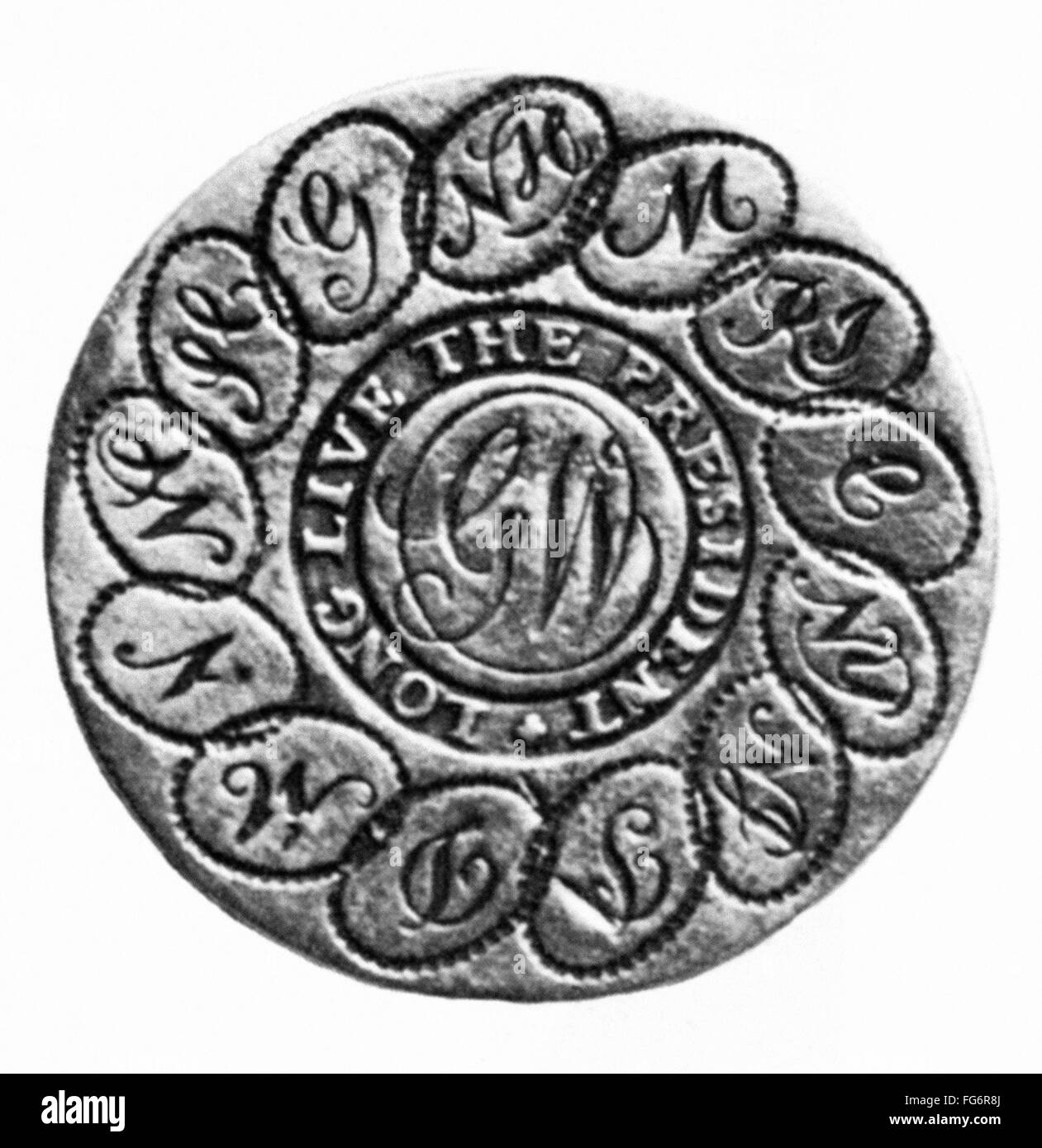 WASHINGTON: BUTTON, 1789. /nBrass button struck in 1789 to commemorate ...