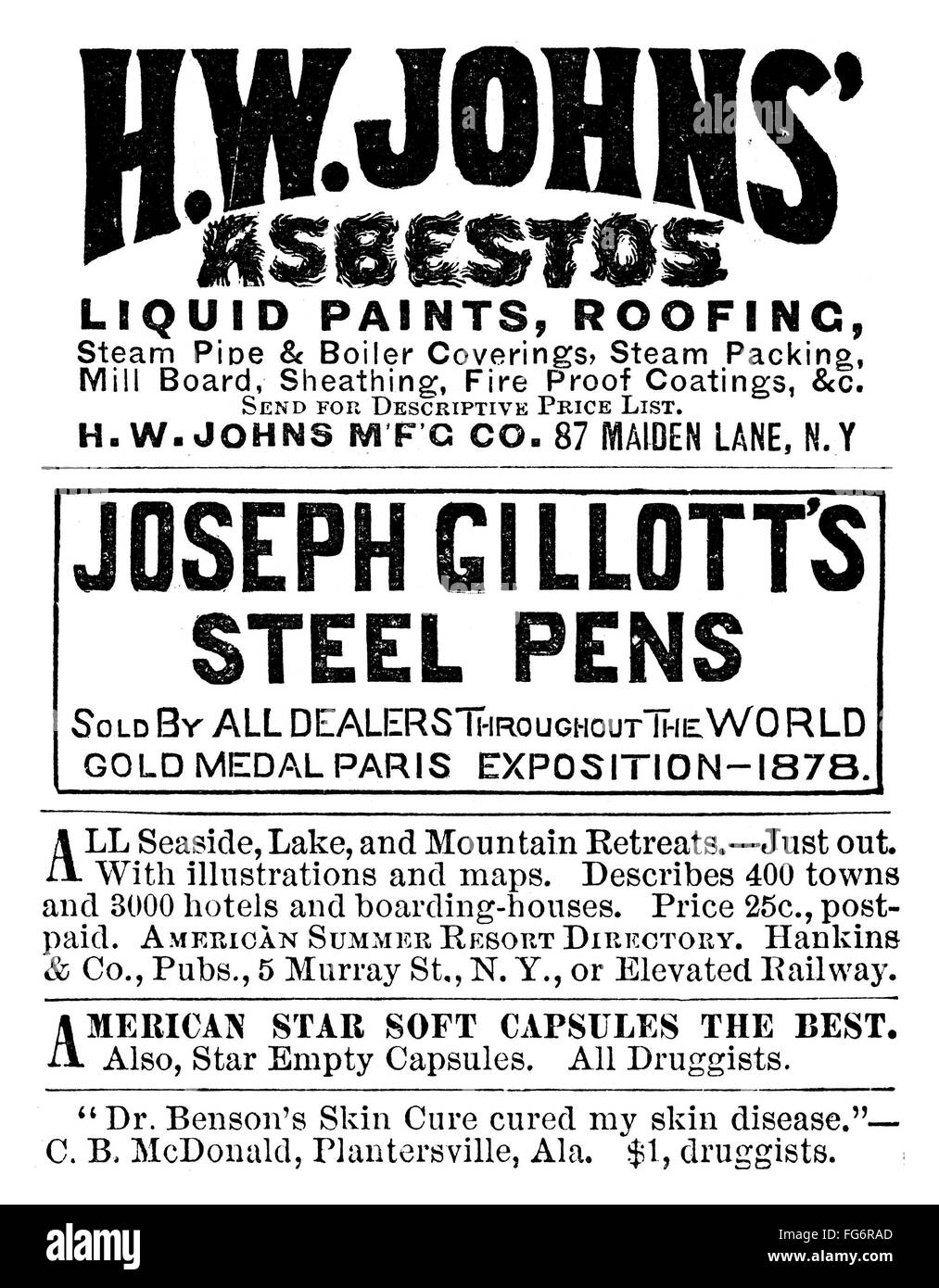 AD: ASBESTOS, 1883. /nAmerican magazine advertisement for H.W. Johns ...