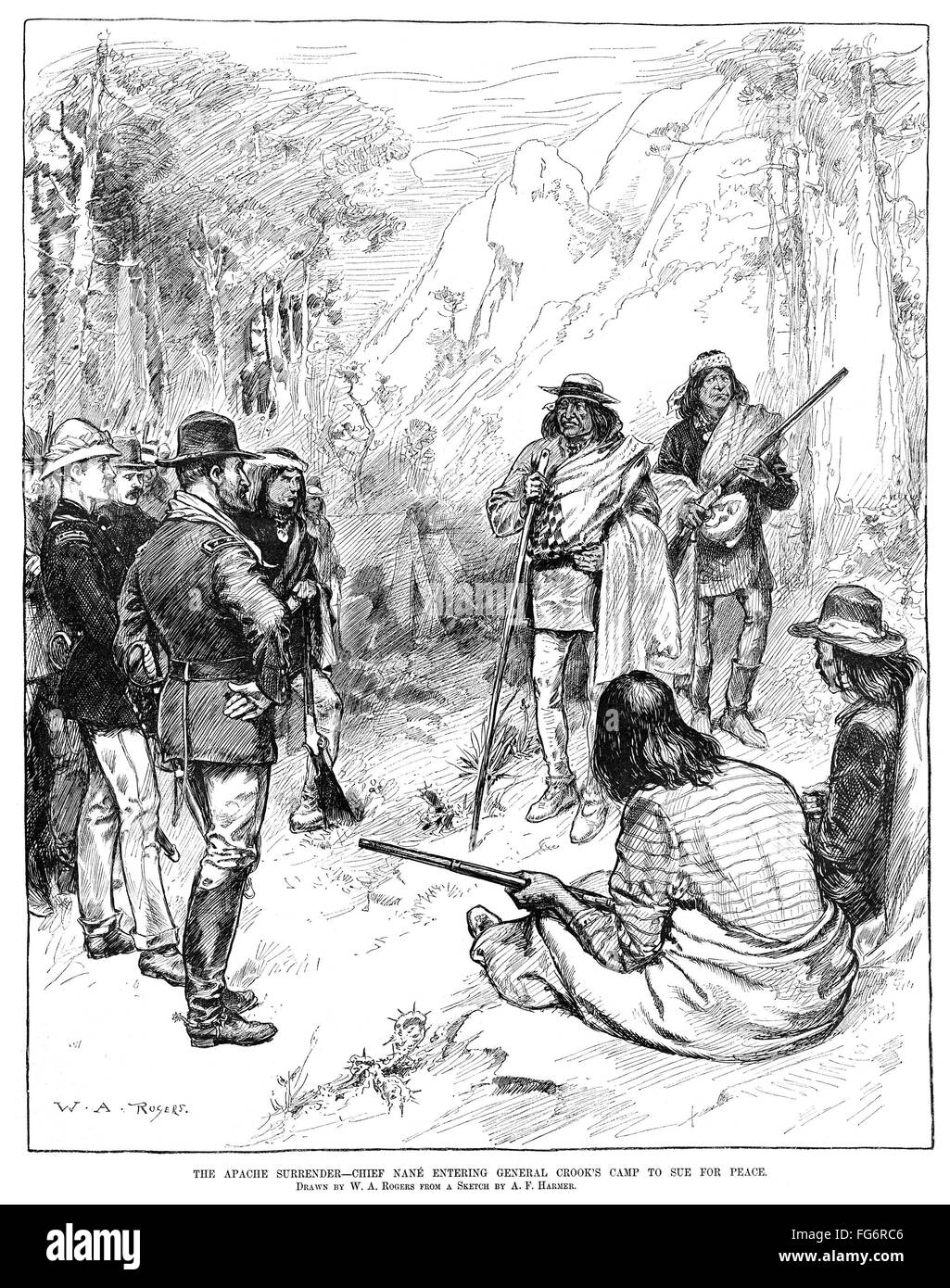 APACHE WARS, 1883. /nThe Apache Chief Nana surrendering to General ...