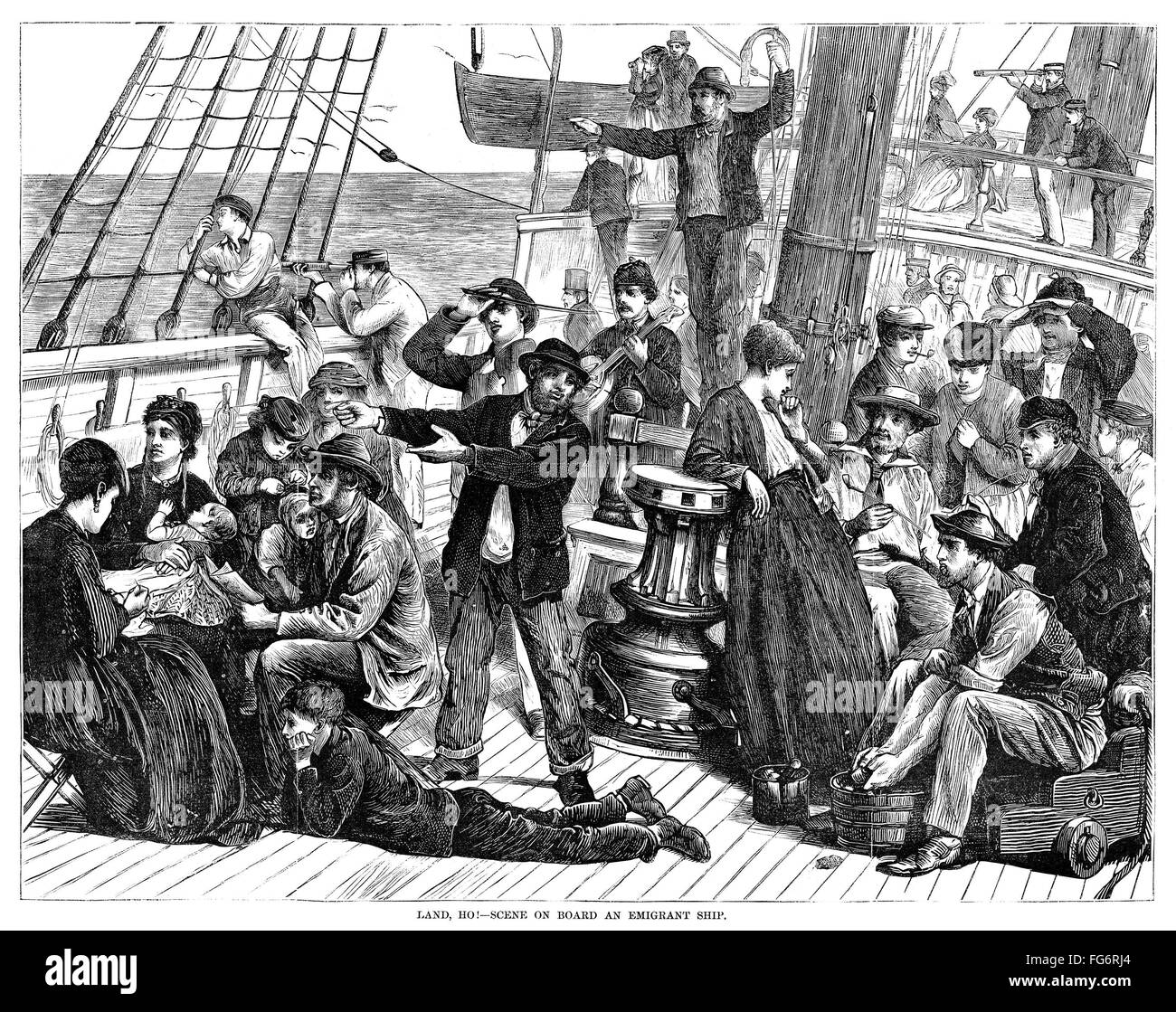 IMMIGRANT SHIP, 1871. /n'Land, Ho! - Scene on Board an Emigrant Ship ...