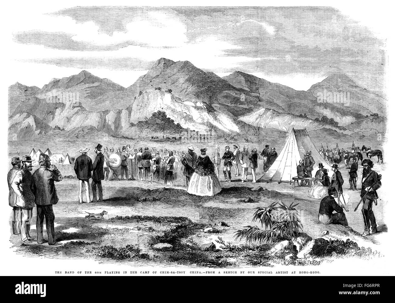 SECOND OPIUM WAR, 1860. /nA British Army band playing at a camp at Tsim ...