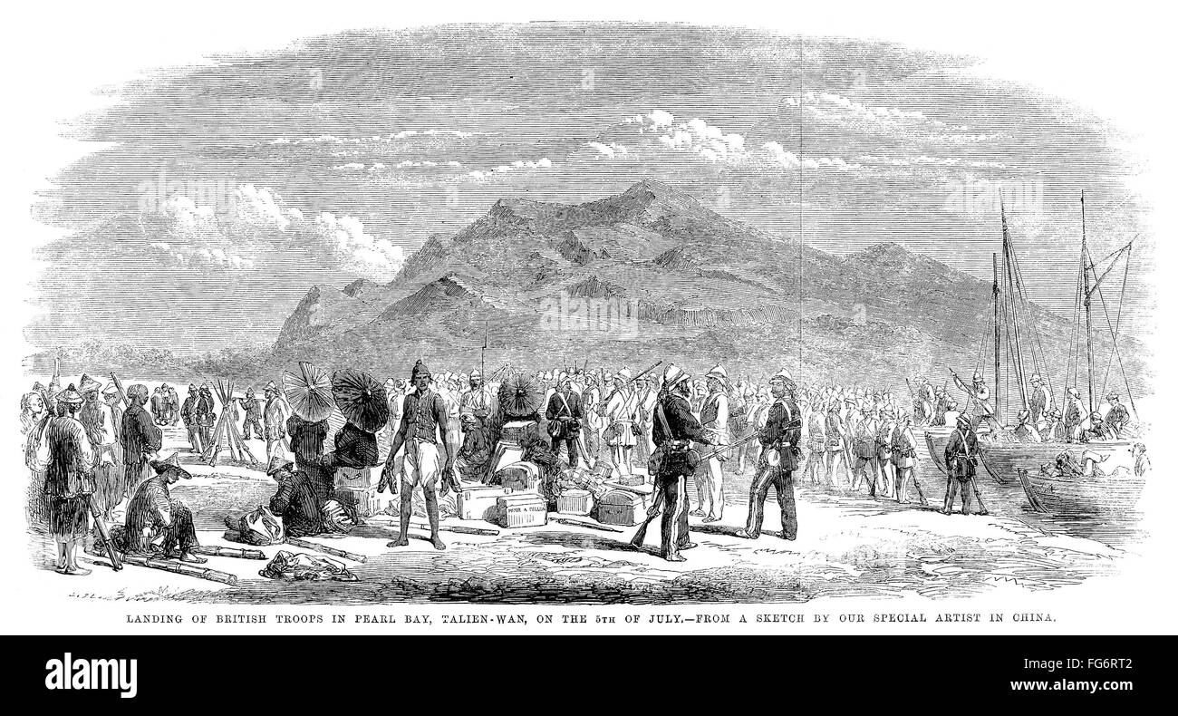 SECOND OPIUM WAR, 1860. /nLanding of British troops at Dalian Bay ...