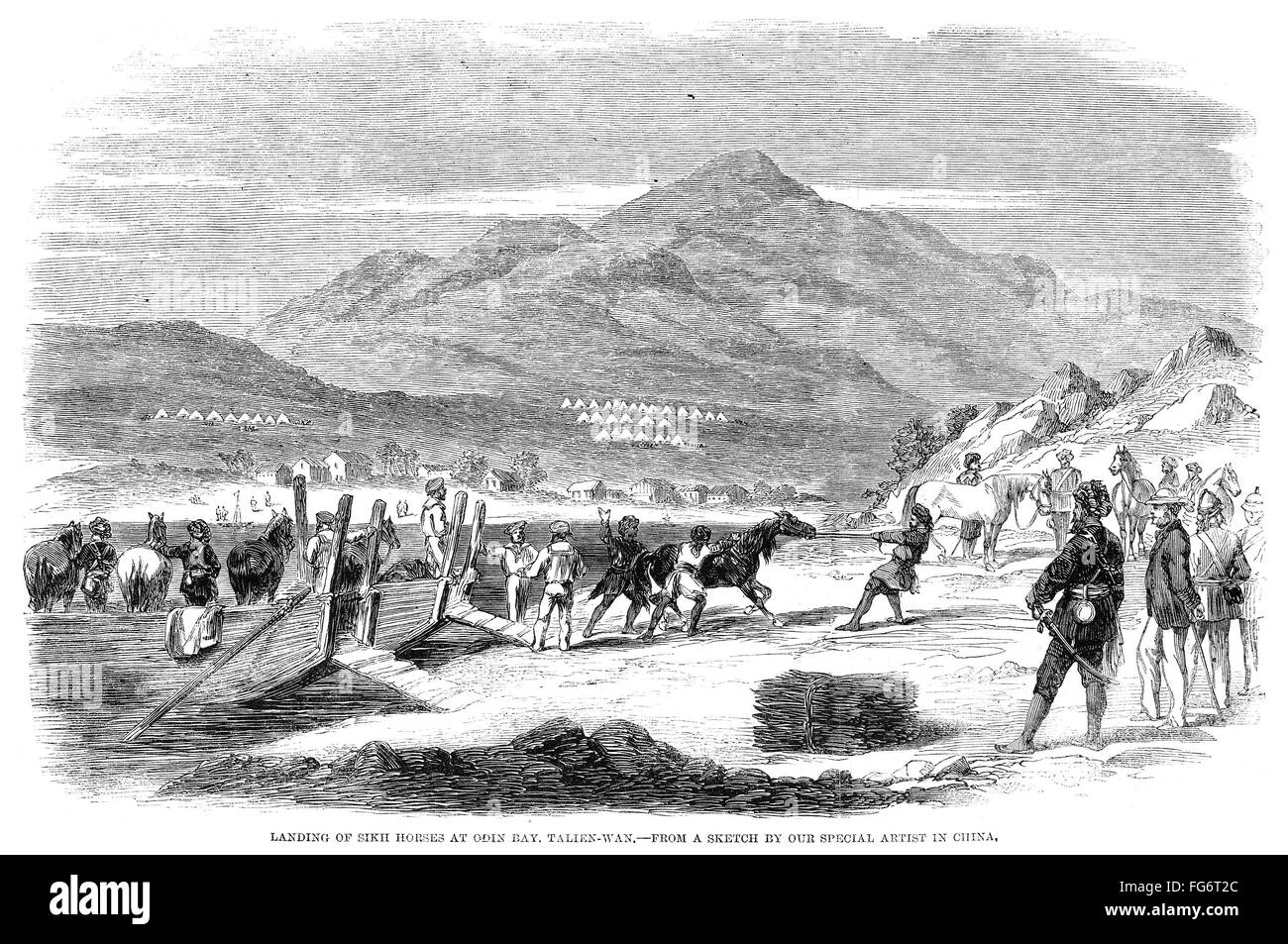 SECOND OPIUM WAR, 1860. /nThe landing of the Sikh cavalry of the ...