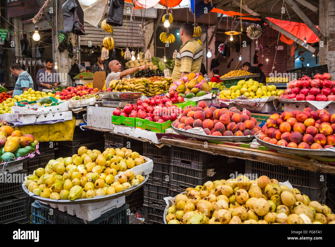 Closeup of fresh fruits and nuts in the shops of old Amman, Hashemite ...