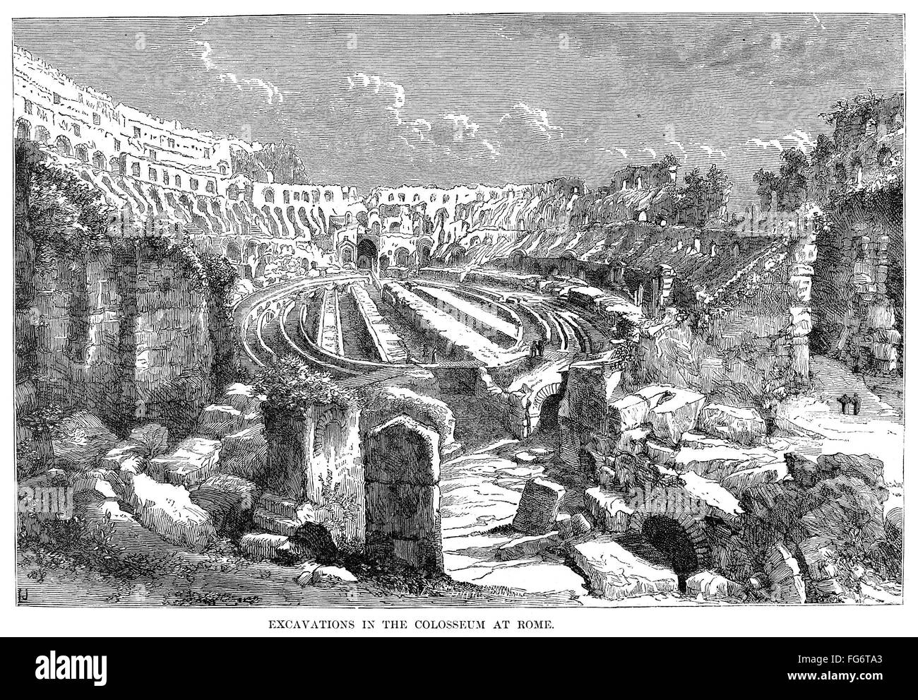 ROME: COLOSSEUM. /nExcavations at the Colosseum in Rome. Wood engraving ...