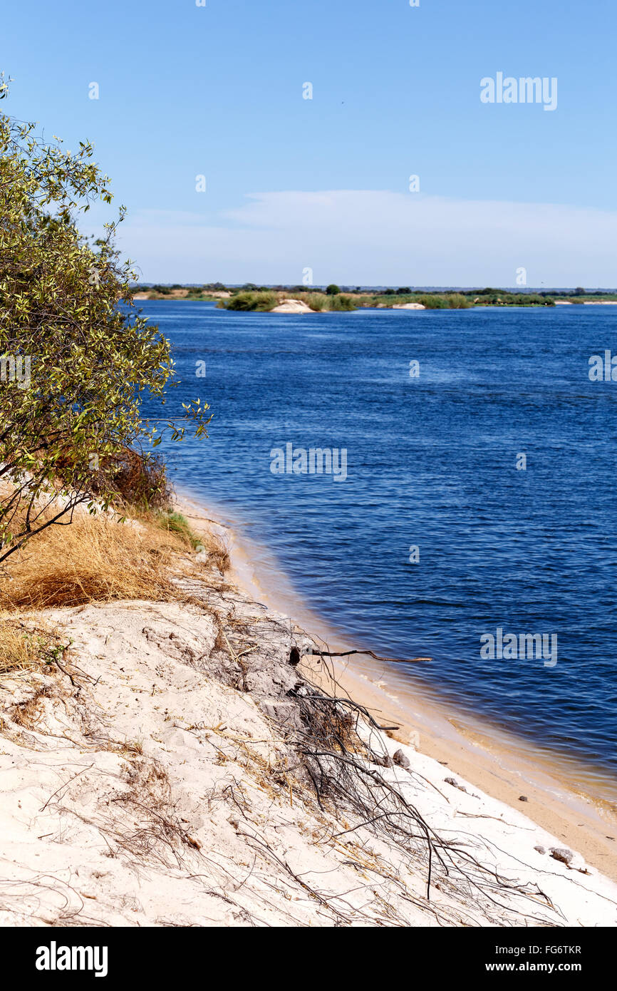 bank of the Zambezi river - fourth-longest river in Africa, Caprivi ...