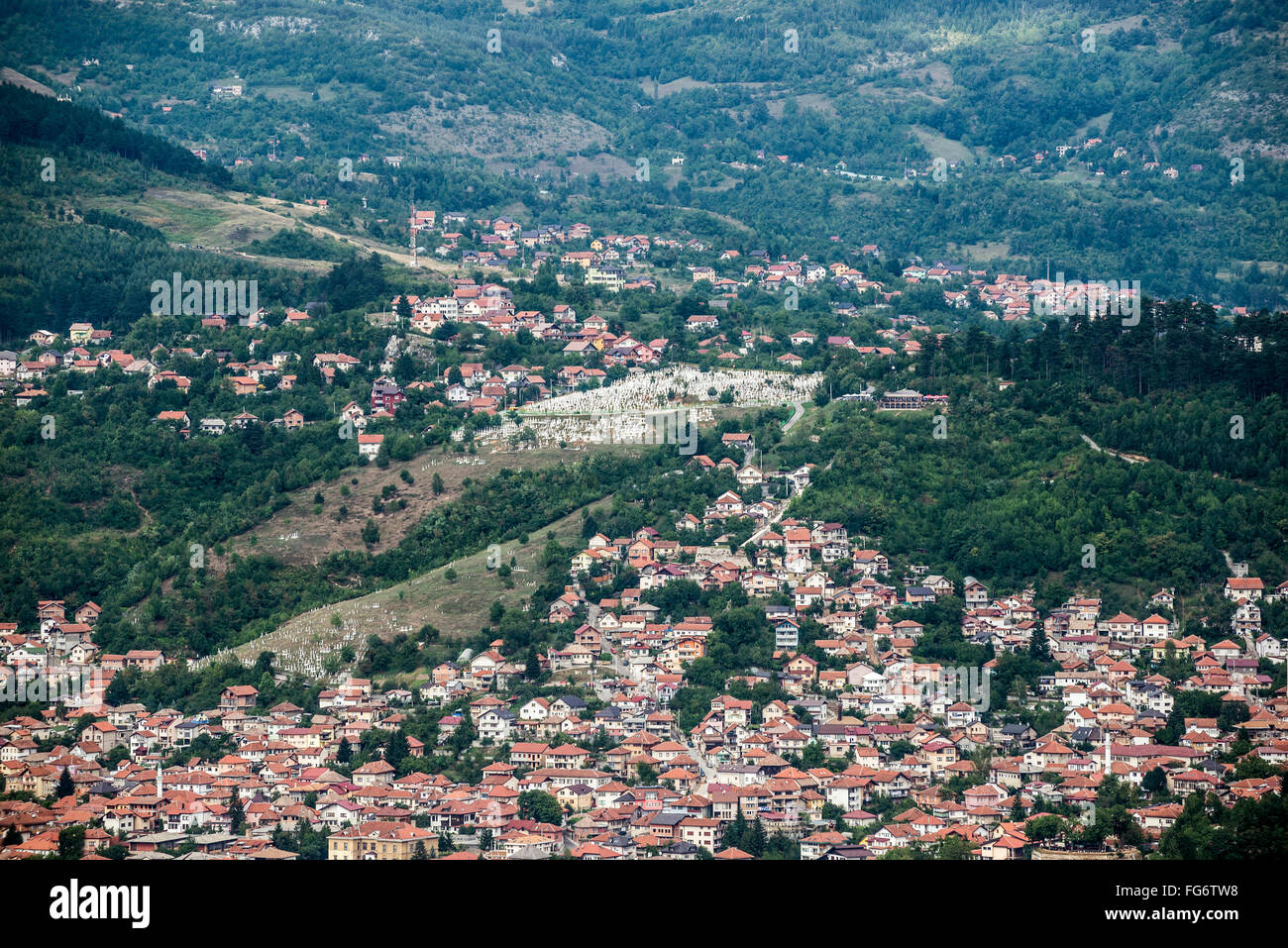 Aerial view from Vraca Memorial Park on Sarajevo city, Bosnia and ...