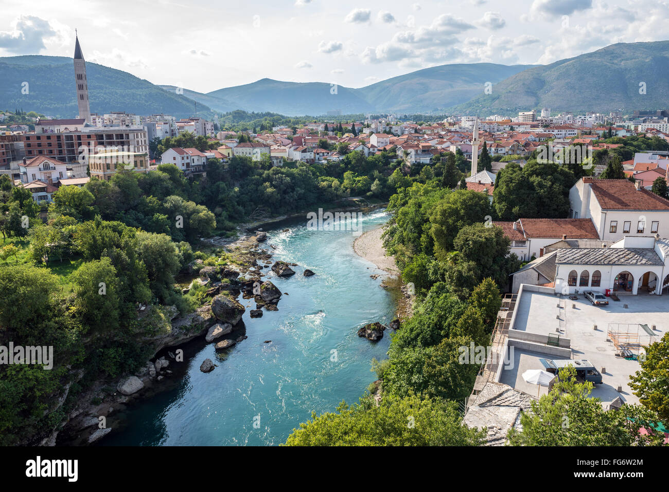 Aerial view from Koski Mehmed Pasha Mosque on Mostar, Bosnia and ...