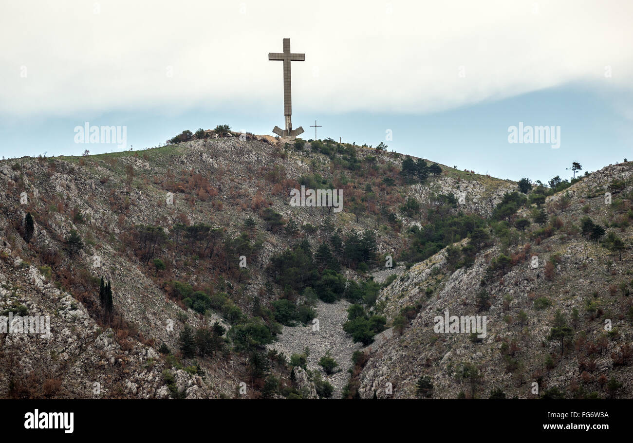 View on Hum Hill with over 30 meter Cross monument in Mostar city ...