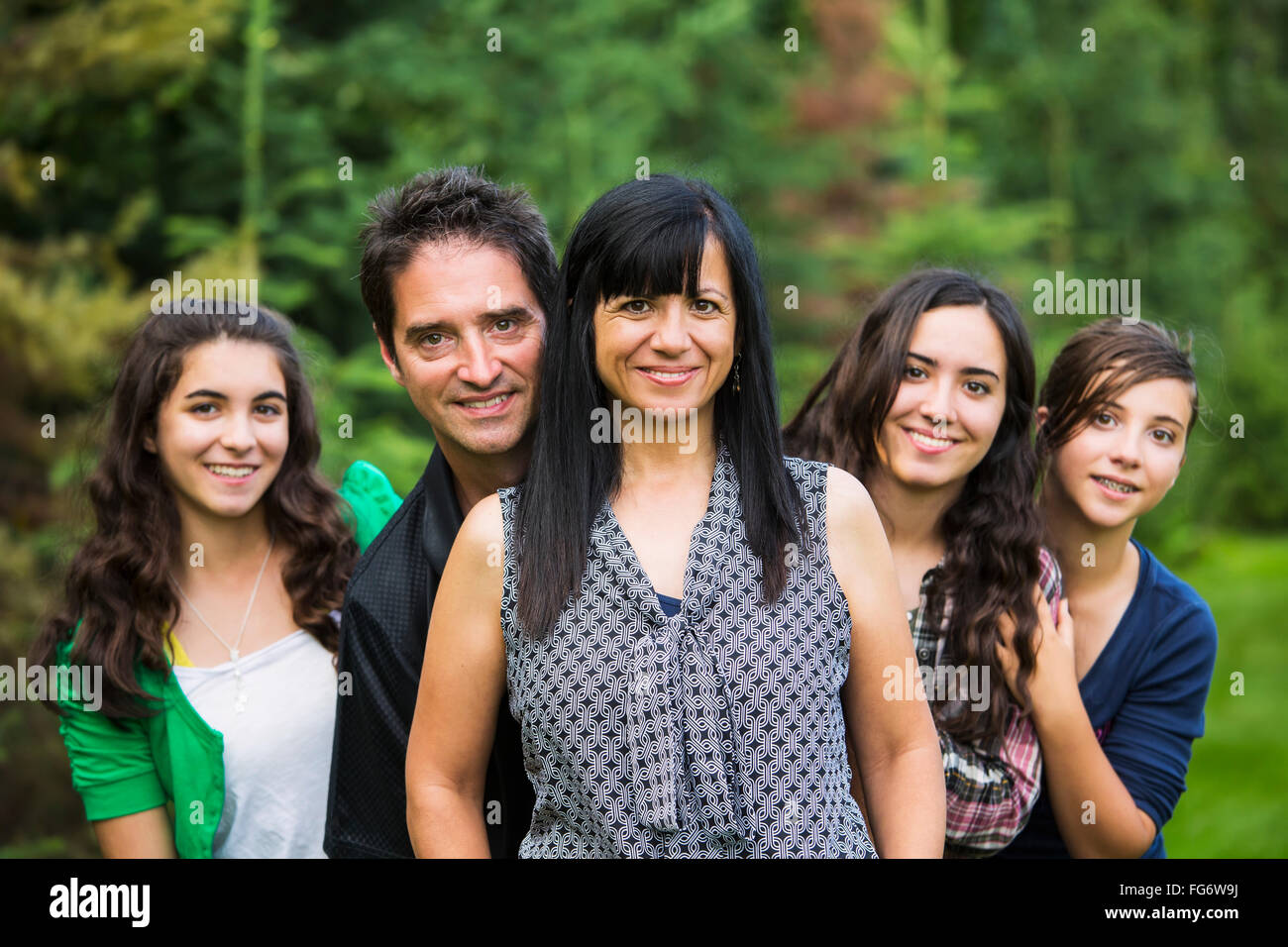 Portrait of a family with three daughters; Sherwood Park, Alberta ...