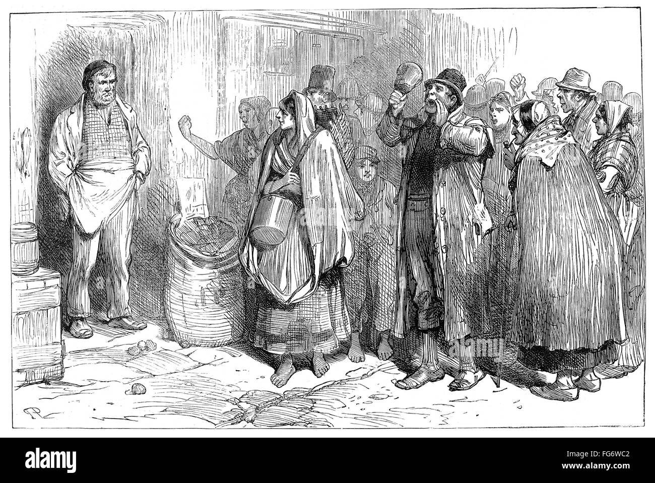 IRELAND: BOYCOTT, 1881. /nA crowd boycotting a tradesman in County Mayo ...
