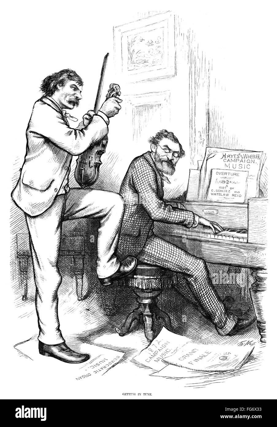 SCHURZ AND REID, 1876. /n'Getting in Tune.' Cartoon by Thomas Nast ...