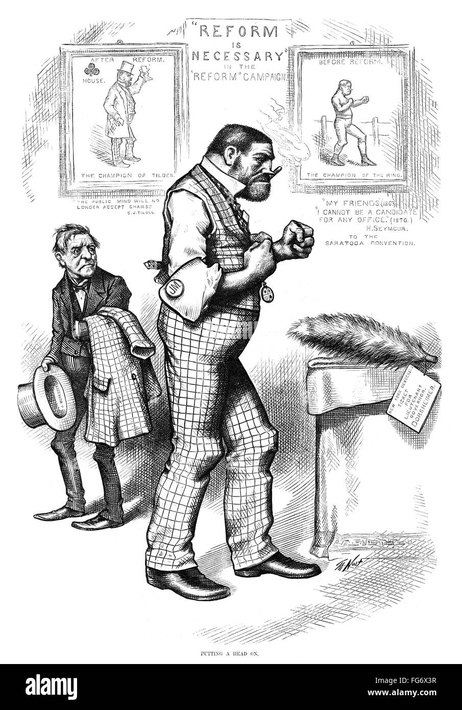 NAST: TILDEN CARTOON, 1876. /n'Putting a Head On.' Cartoon by Thomas ...
