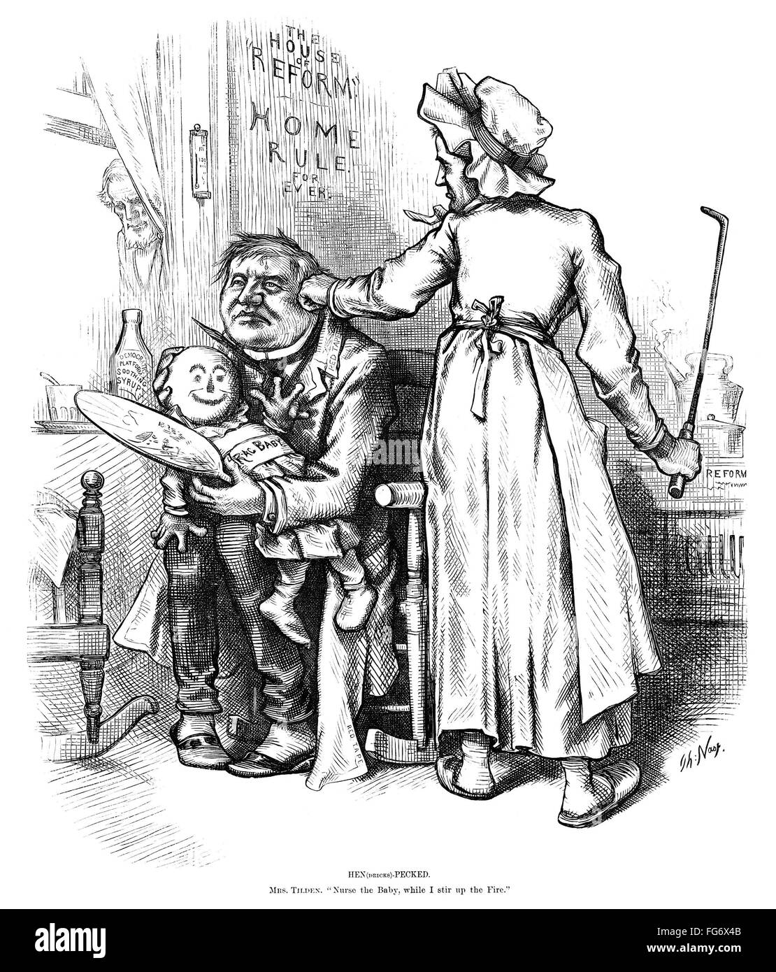 NAST: ELECTION, 1876. /n'Hen(dricks)-Pecked.' Cartoon by Thomas Nast ...