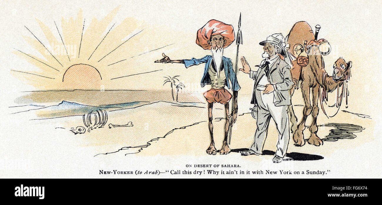 CARTOON: BLUE LAWS, 1895. /n'On Desert of Sahara. New Yorker (to Arab ...