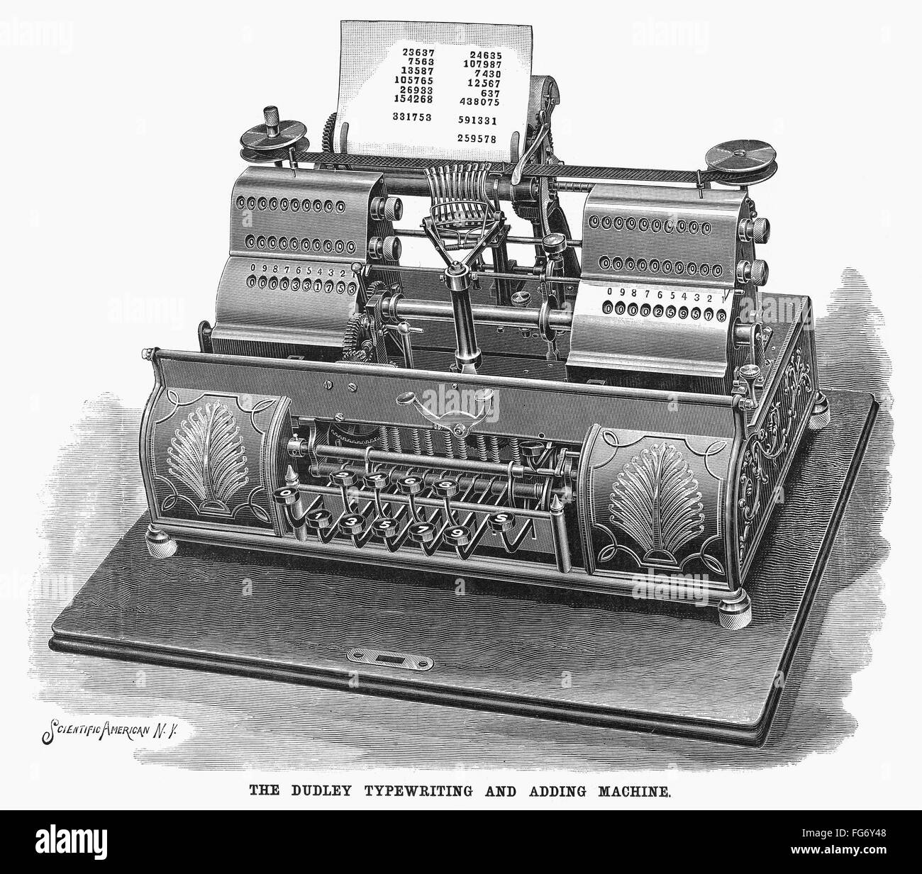 TYPEWRITER, 1896. /nThe Dudley typewriter and adding machine. Engraving ...