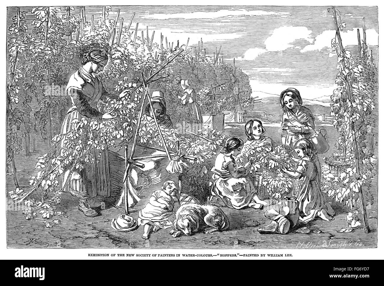 HOP PICKERS, 1851. /nA family of hop pickers. Wood engraving after a ...