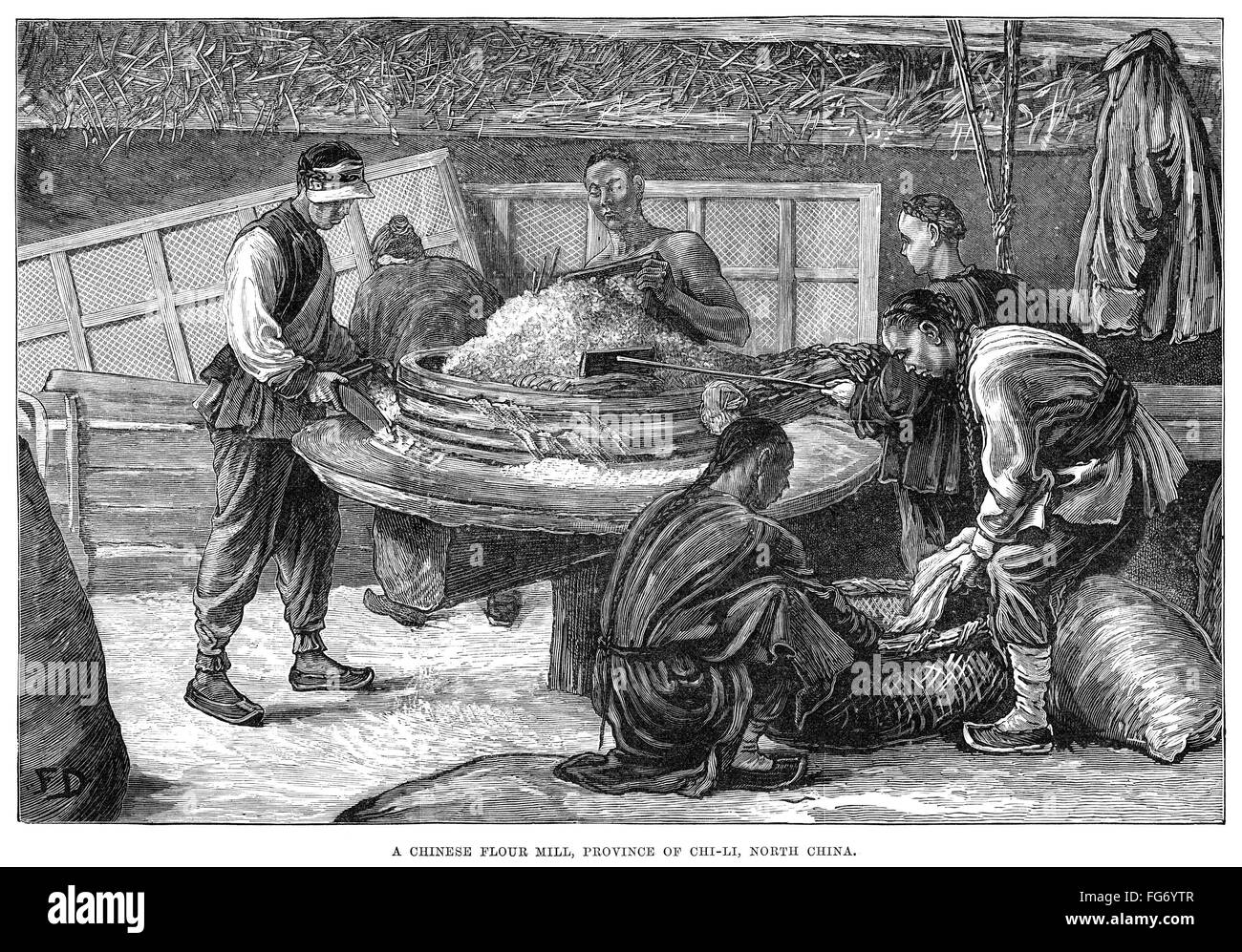 CHINA: FLOUR MILL, 1883. /nChinese flour mill in Jilin province, China ...
