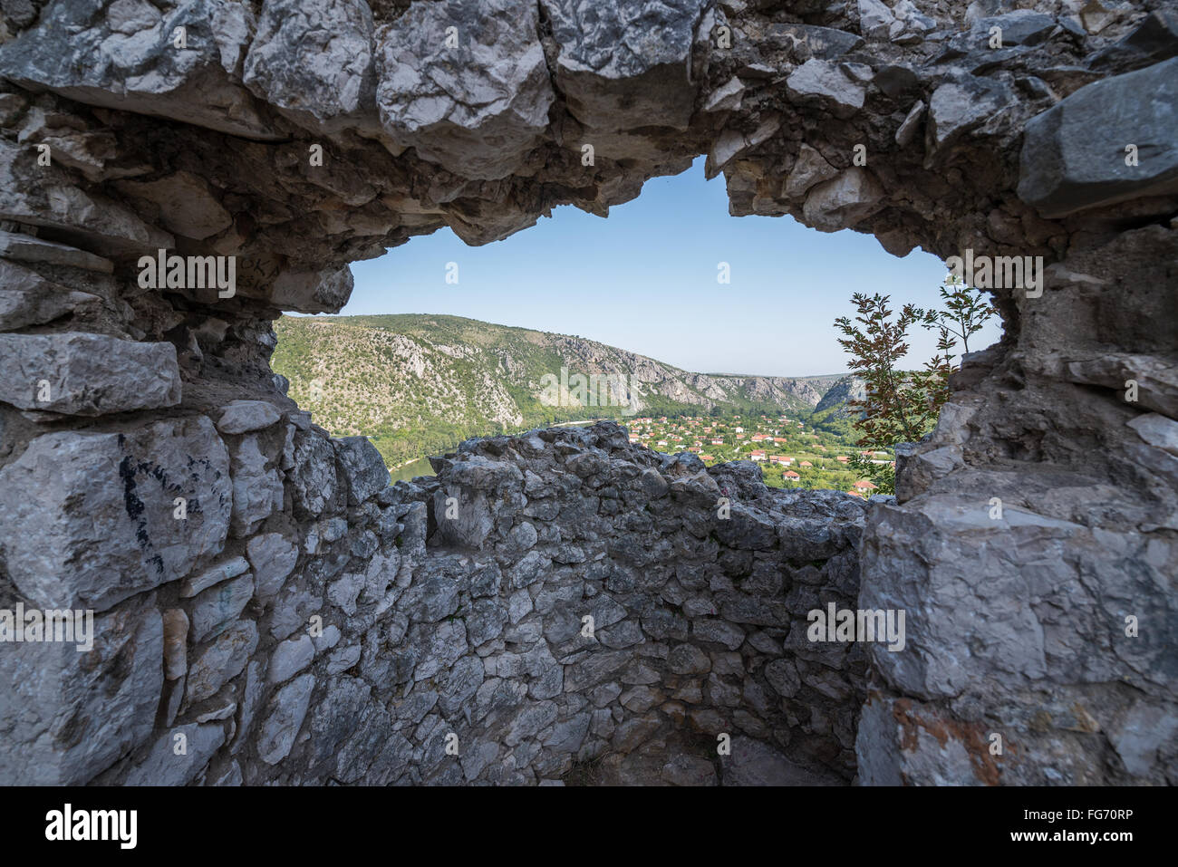 Ruins of wall of medieval citadel built by King Tvrtko I of Bosnia in ...