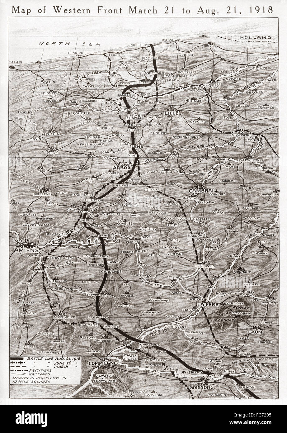 WORLD WAR I: WESTERN FRONT. /nMap depicting the battle line when the ...