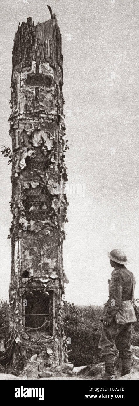 WORLD WAR I: CAMOUFLAGE. /nA German observation post concealed within a ...