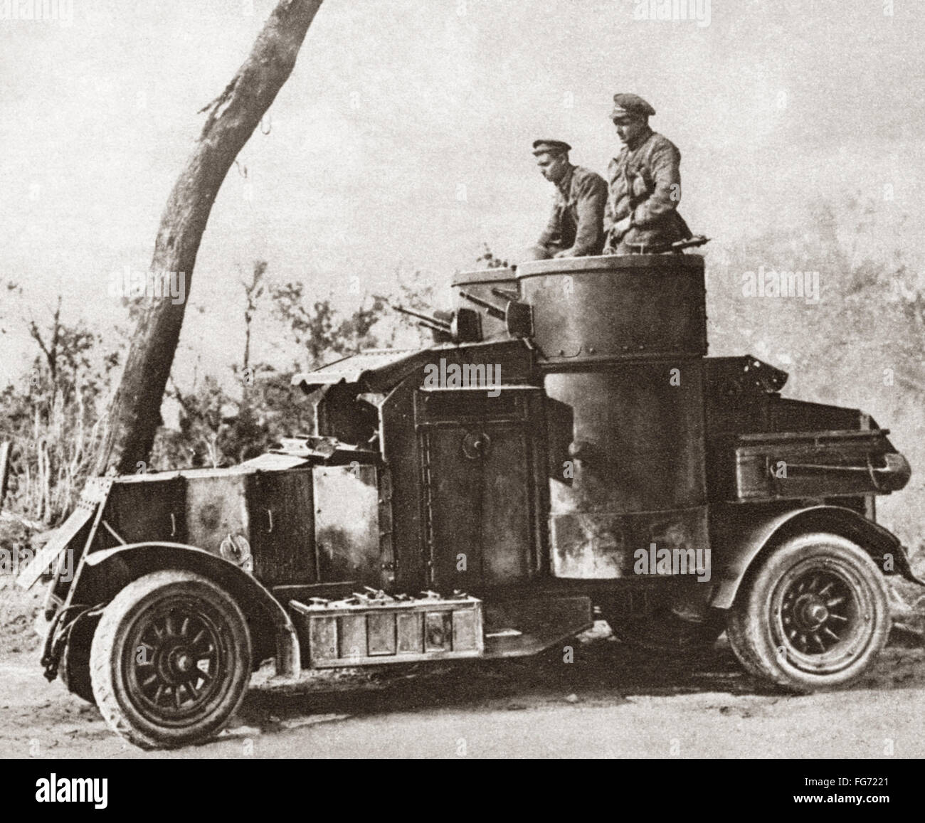 WORLD WAR I: ARMORED CAR. /nA British armored car on a reconnaissance ...