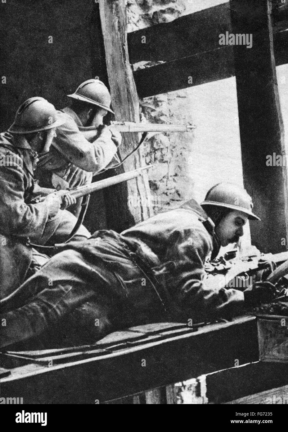 WORLD WAR I: SHARPSHOOTERS. /nFrench sharpshooters firing from a ruined ...