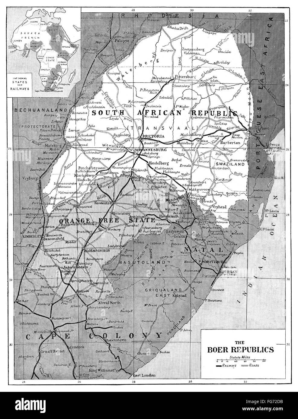 SECOND BOER WAR, 1899. /nMap of the two republics in conflict with ...