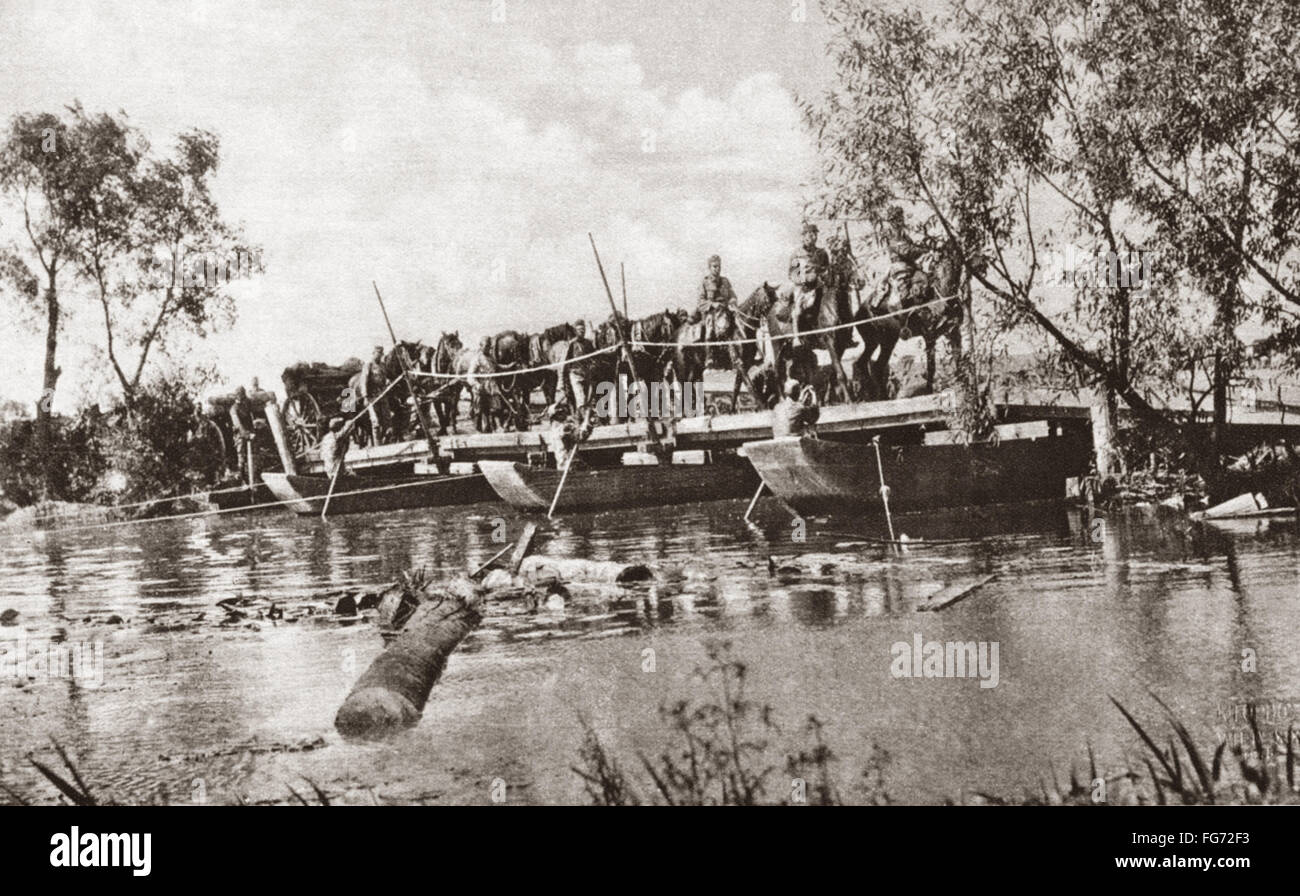 WORLD WAR I: PONTOON BRIDGE. /nAustrian artillery crossing a pontoon ...