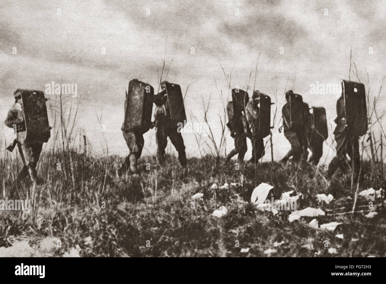 WORLD WAR I: ITALIANS. /nItalian troops using armored shields as they ...