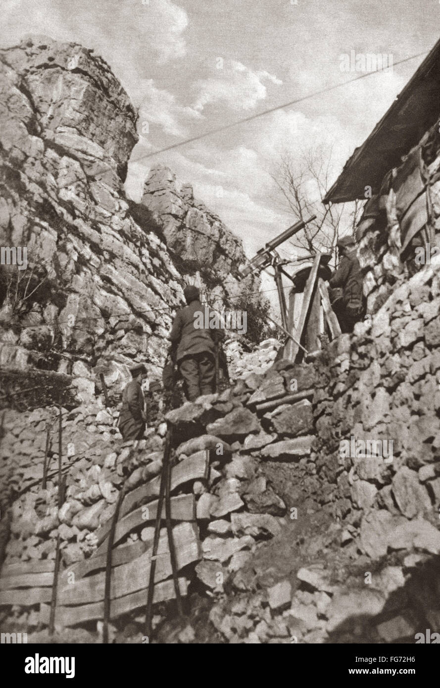 WORLD WAR I: ITALIAN GUN. /nAn Italian machine gun positioned to harass ...